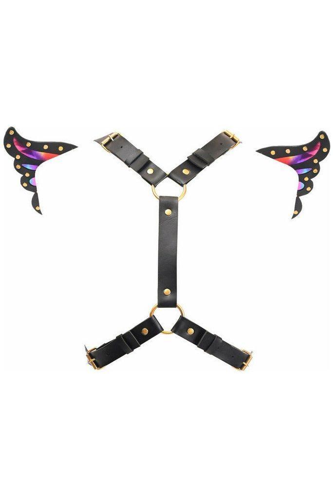Black Faux Leather & Rainbow Holo Butterfly Wing Harness | Daisy ...