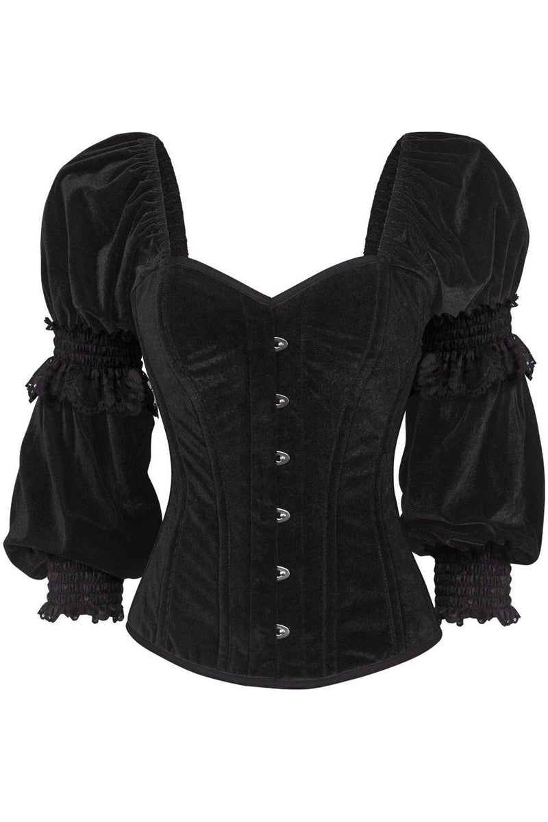 Top Drawer Black Velvet Steel Boned Long Sleeve Corset | Daisy Corsets USA