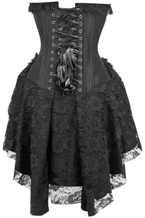 Top Drawer Steel Boned Strapless Black Lace Victorian Corset Dress ...