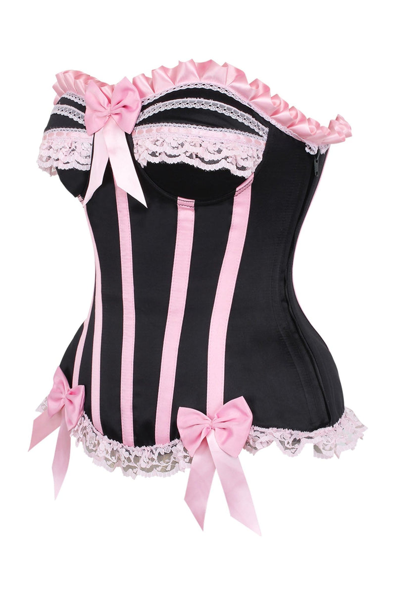 Top Drawer Black/Pink Steel Boned Burlesque Corset | Daisy Corsets USA