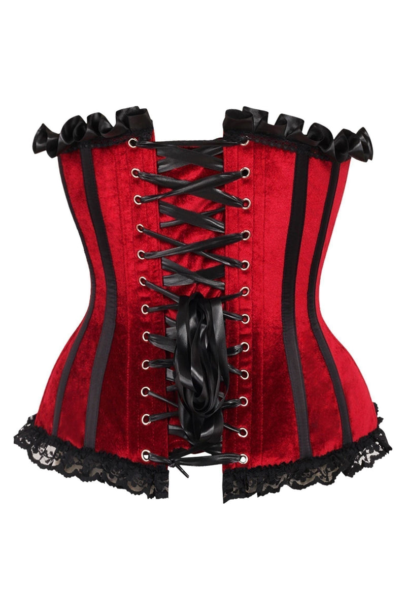 Top Drawer Dark Red Velvet Steel Boned Burlesque Corset | Daisy Corsets USA