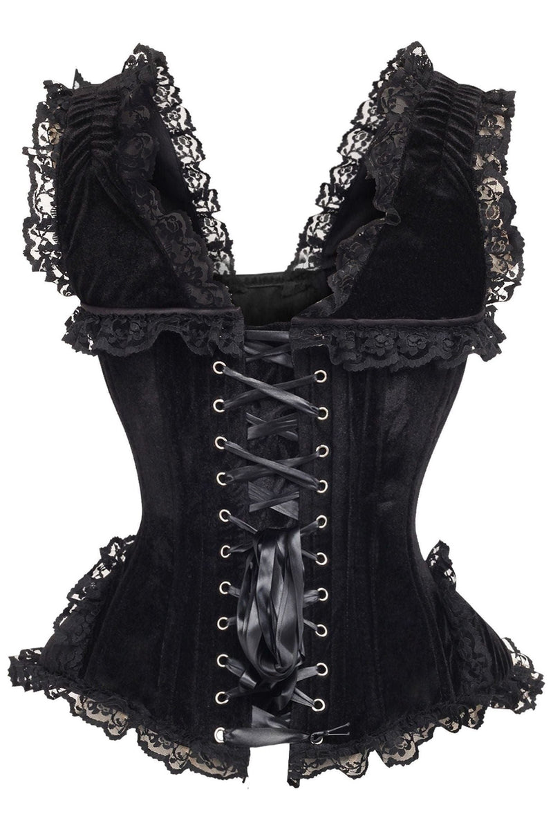 Top Drawer Black Velvet & Lace Steel Boned Corset w/Cap Sleeves | Daisy ...
