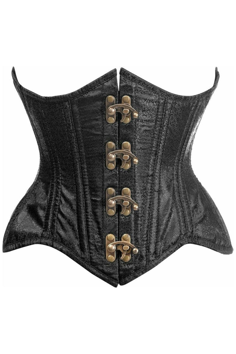 Top Drawer Double Steel Boned Black Brocade Curvy Underbust Corset ...