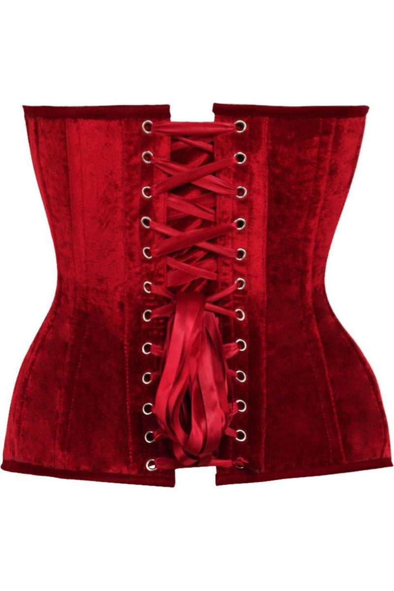 Top Drawer Dark Red Velvet Steel Boned Overbust Corset | Daisy Corsets USA