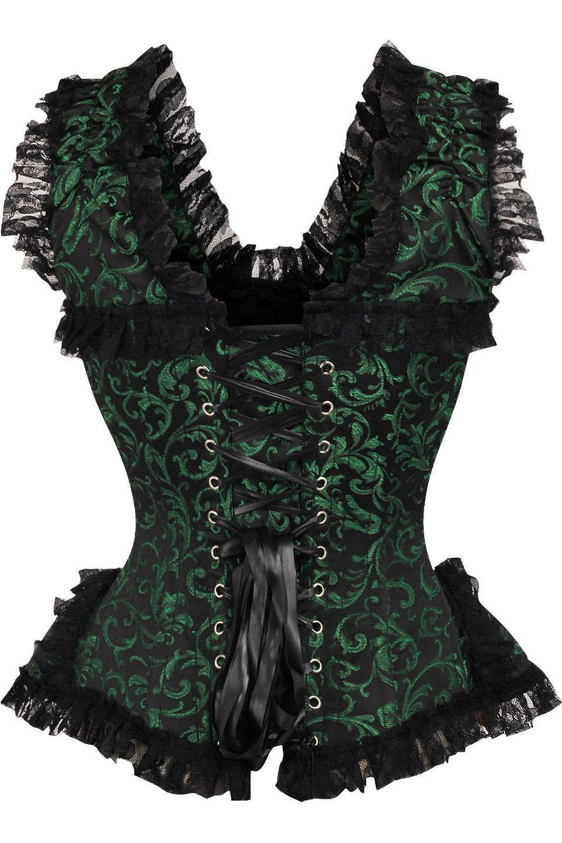 Top Drawer Green/Black Swirl Brocade & Lace Steel Boned Corset – Daisy ...