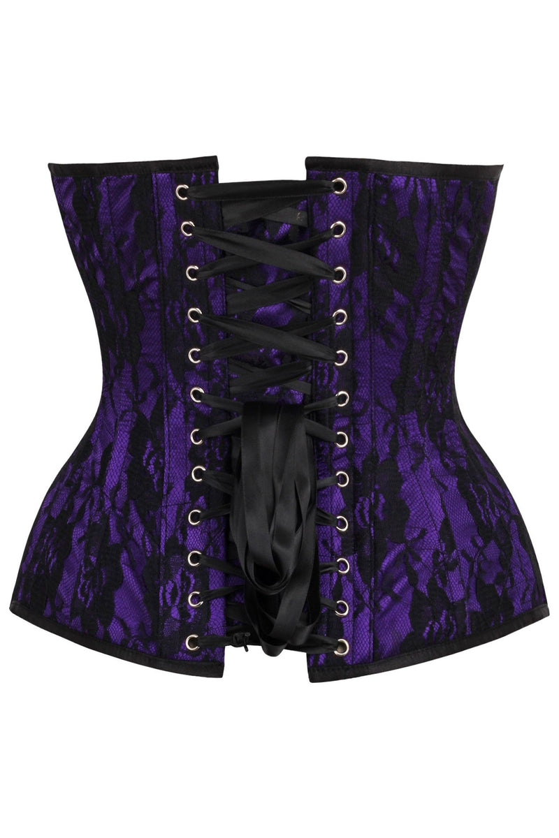 Top Drawer Purple Satin w/Black Lace Overlay Steel Boned Overbust ...