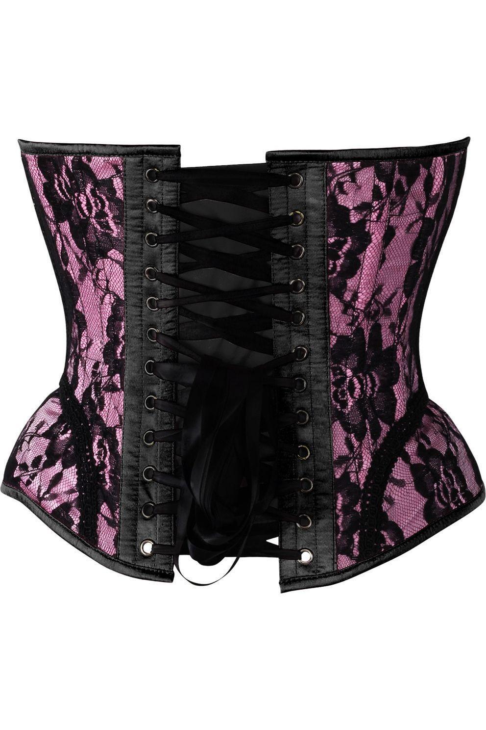 Top Drawer Pink w/Black Lace Steel Boned Underwire Bustier Corset ...