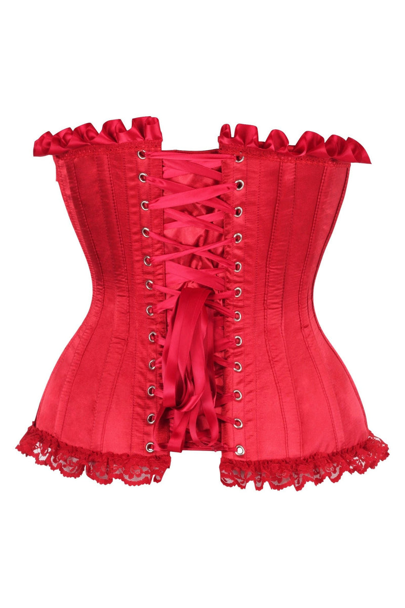 Top Drawer Dark Red Satin Steel Boned Burlesque Corset | Daisy Corsets USA