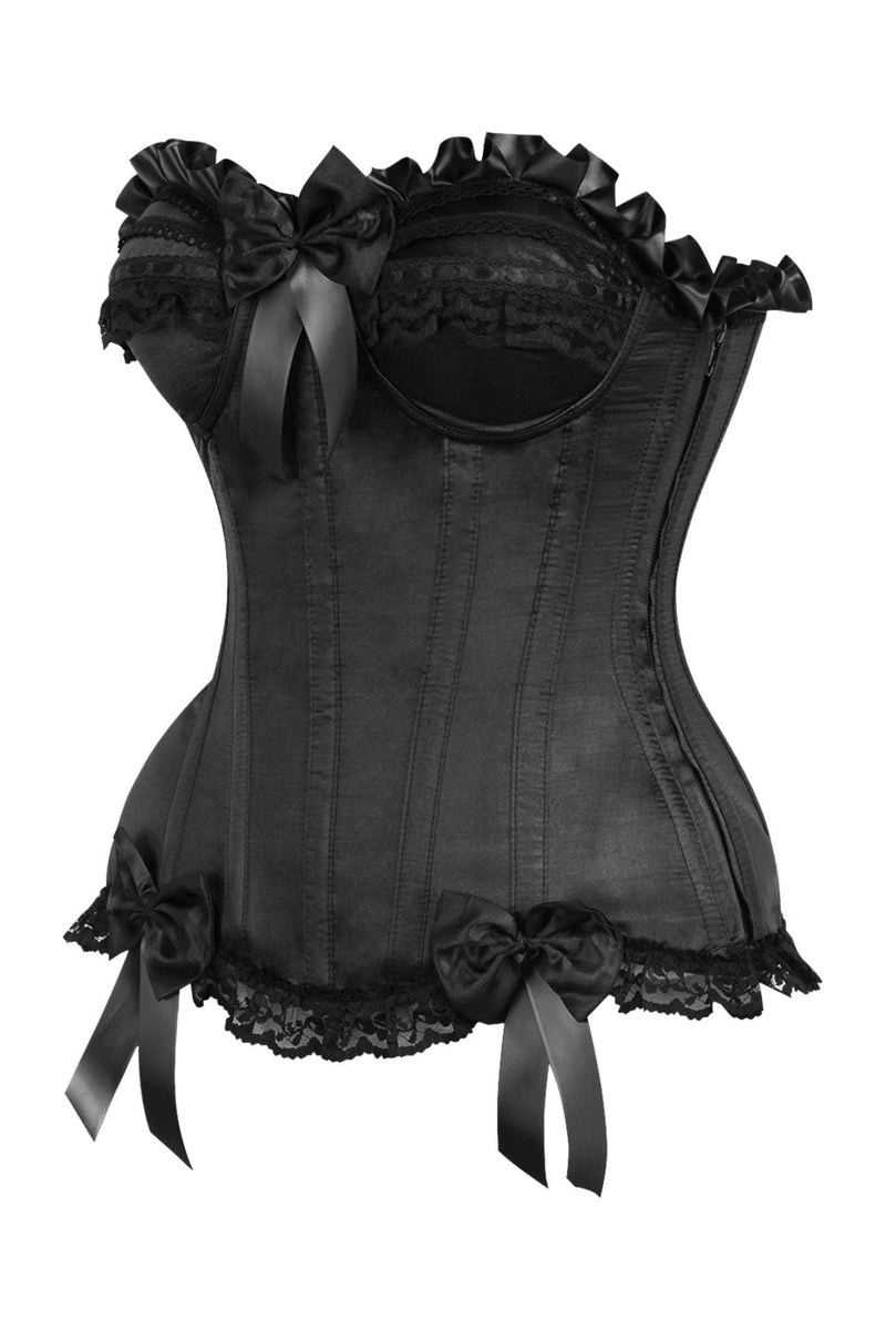 Top Drawer Black Satin Steel Boned Overbust Corset | Daisy Corsets USA