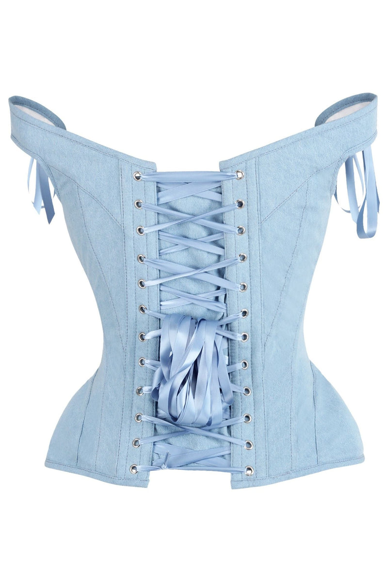 Top Drawer Light Blue Denim Steel Boned Corset w/Straps | Daisy Corsets USA